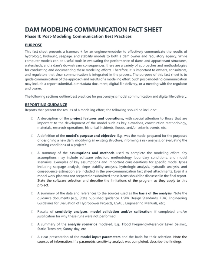 Dam Modeling Communication Fact Sheet: Post-Analysis Communication Best ...